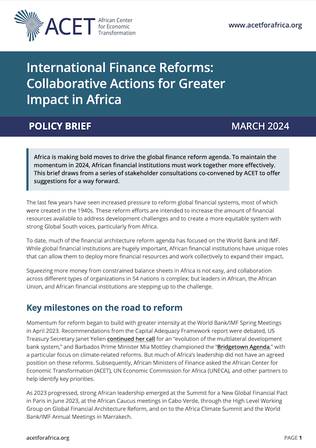 International Finance Reforms: Collaborative Actions for Greater Impact ...