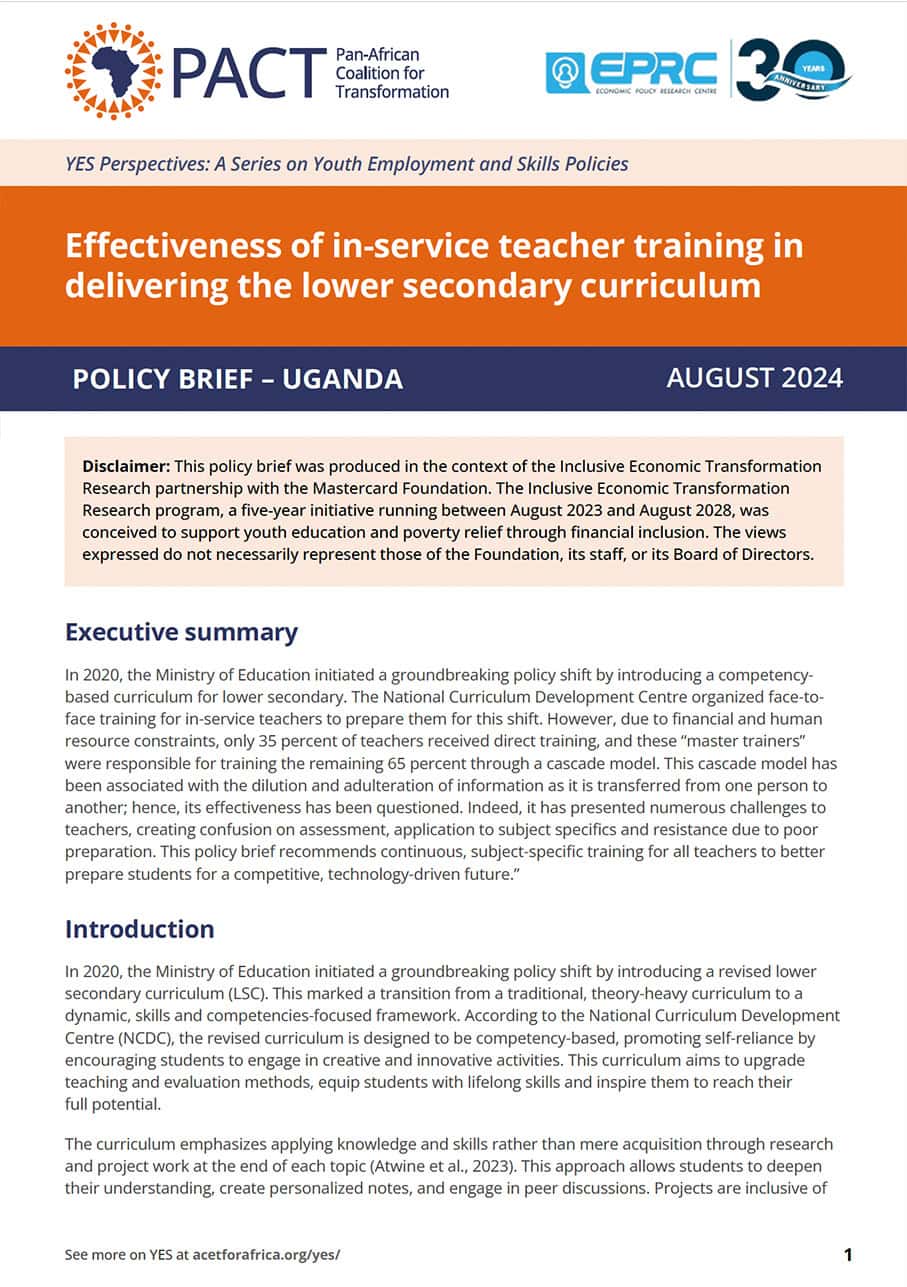 Effectiveness of in-service teacher training in delivering the lower secondary curriculum - ACET